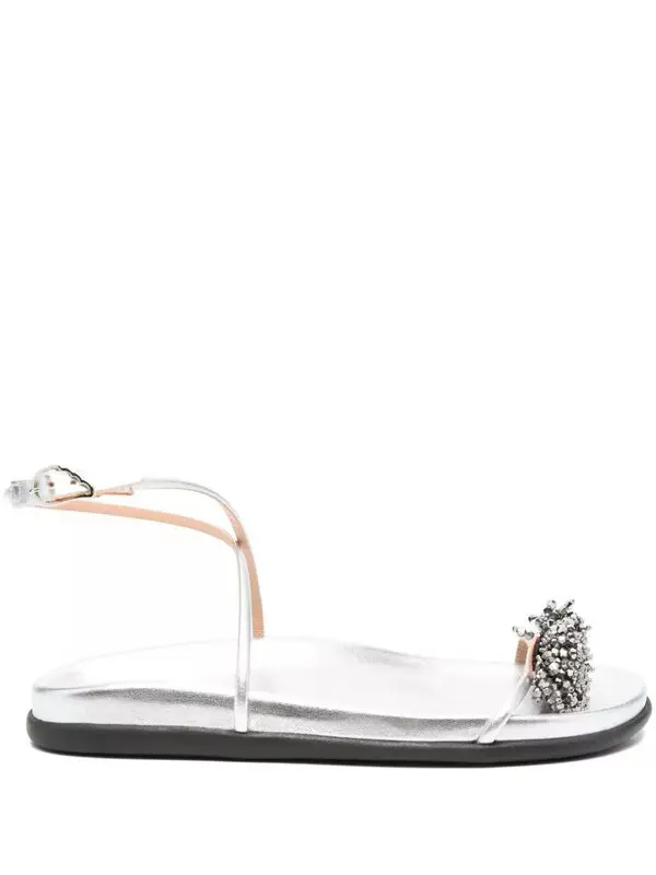 ANCIENT GREEK SANDALS Bead-embellished Ankle-strap Sandals - Silver