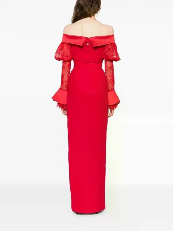 SILK LOVE & LACE Off-shoulder Maxi Dress - Red