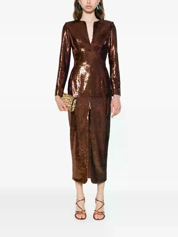 SILK LOVE & LACE Ivona Sequined Dress - Brown