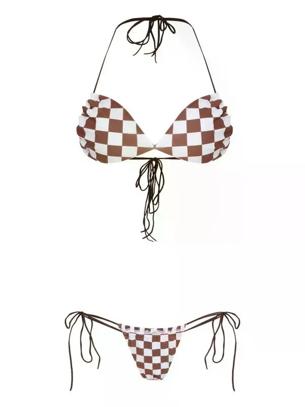 AMIR SLAMA Check-print Two-piece Bikini Set - White