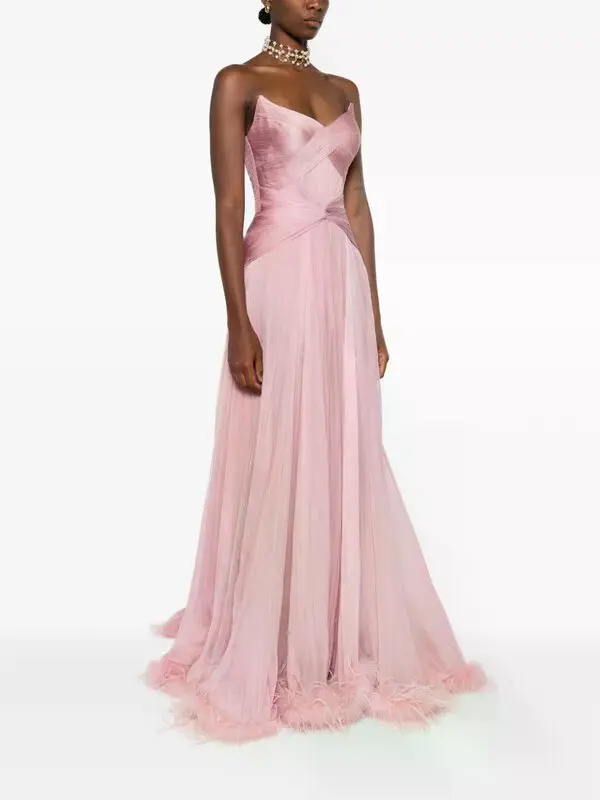 IRIS SERBAN Mikael Feather-trim Gown - Pink