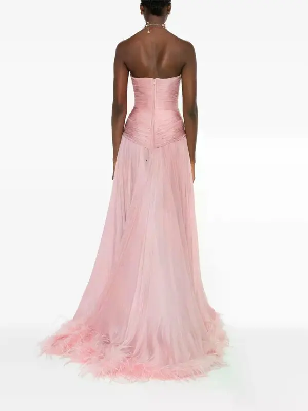 IRIS SERBAN Mikael Feather-trim Gown - Pink
