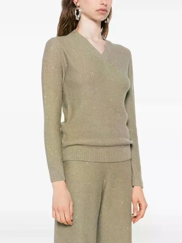 Fabiana Filippi Sequin-embellished V-neck Sweater - Green