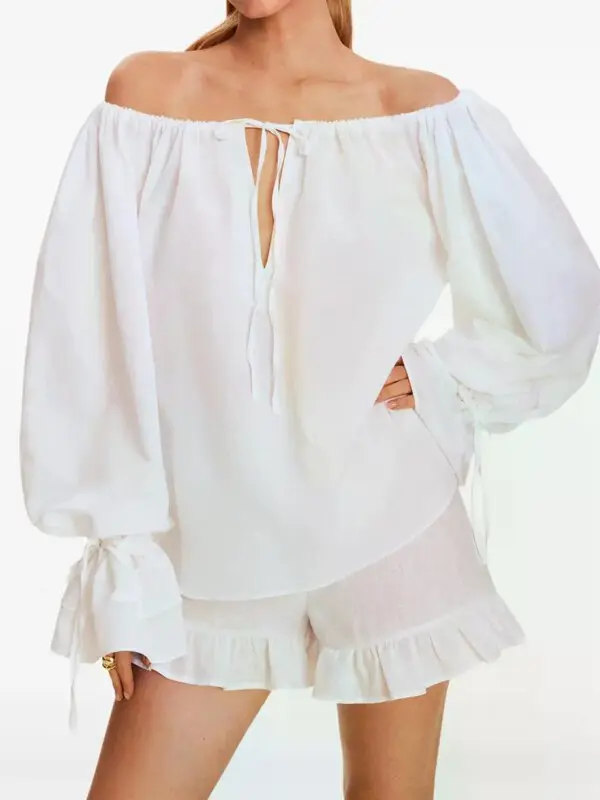 Sleeper Ruffled Hem Shorts Set - White
