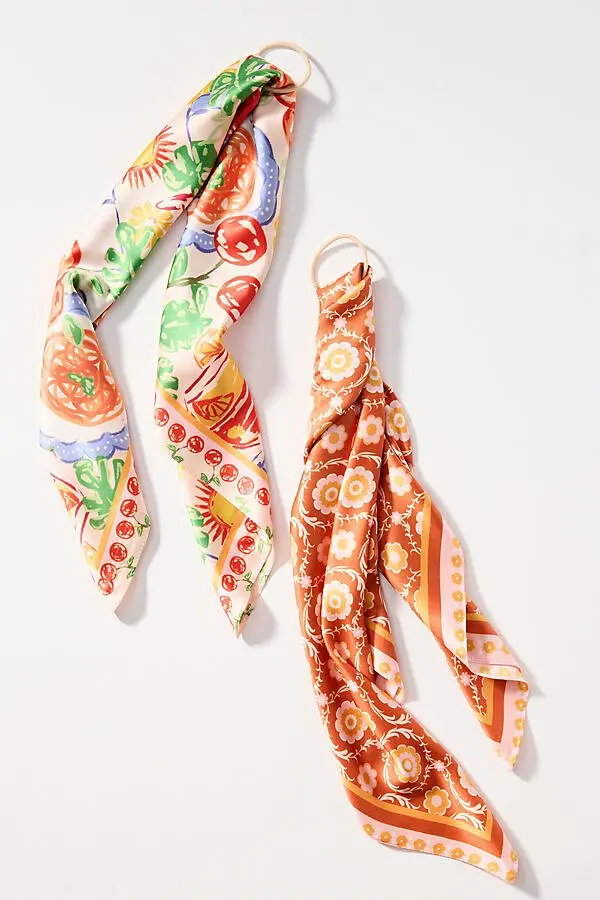 Anthropologie Summer Fruits Prted Hair Scarves, Set Of 2 - Aperol Spritz/orange