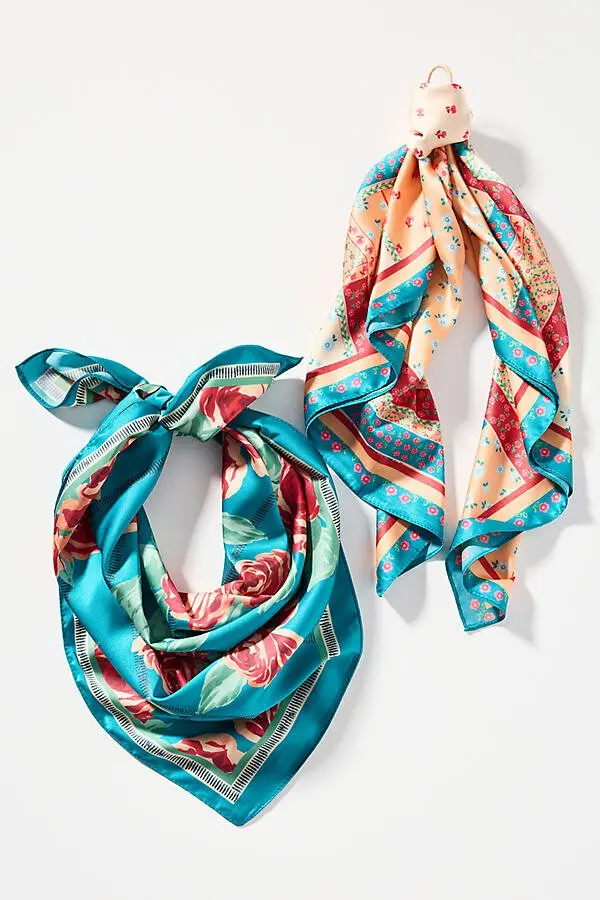 Anthropologie Summer Fruits Prted Hair Scarves, Set Of 2 - Rose/patchwork