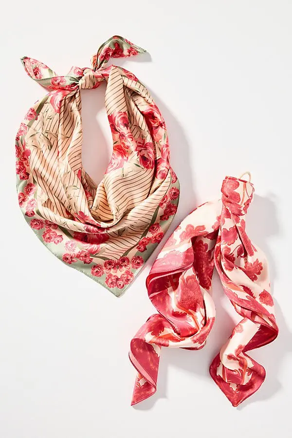 Anthropologie Summer Fruits Prted Hair Scarves, Set Of 2 - Roses