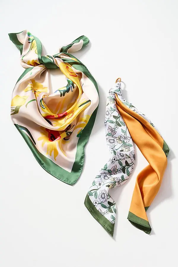 Anthropologie Summer Fruits Prted Hair Scarves, Set Of 2 - Sunflower/green Flora