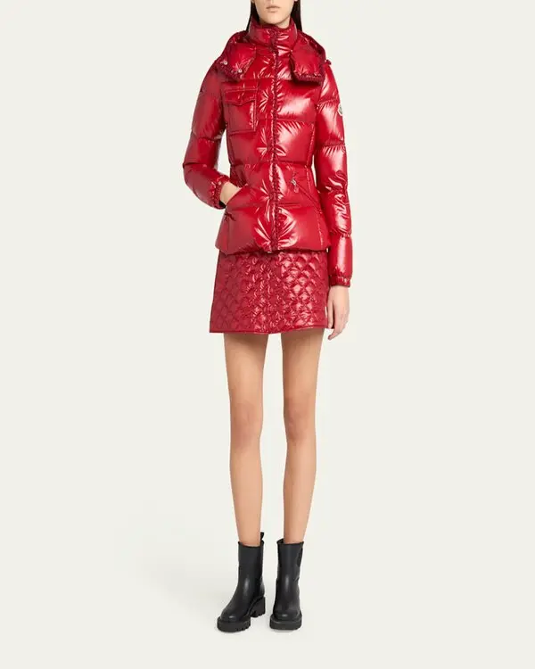 Moncler Glareins Hooded Short Down Jacket With Braided Trim