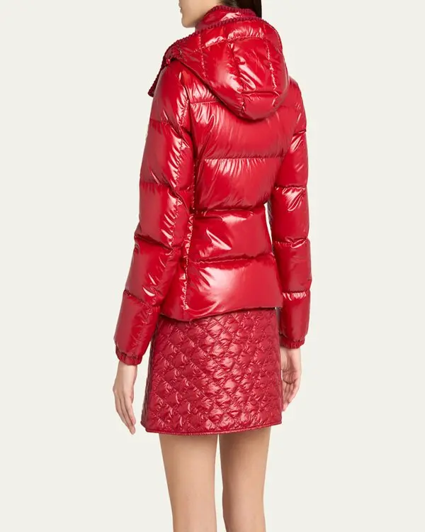 Moncler Glareins Hooded Short Down Jacket With Braided Trim