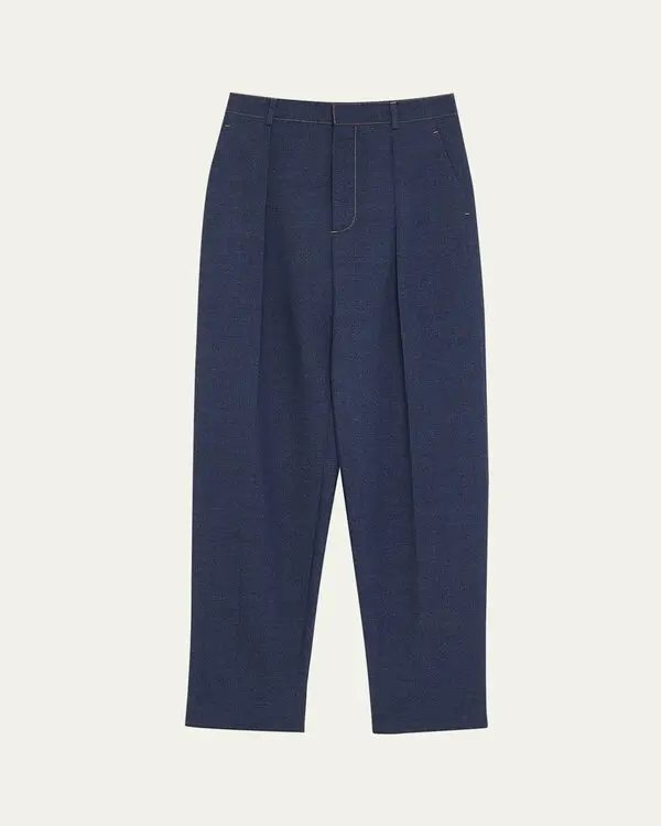 Bottega Veneta Melange Wool Drill Pleated Trousers - Indigo
