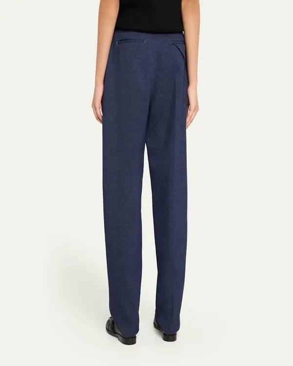 Bottega Veneta Melange Wool Drill Pleated Trousers - Indigo