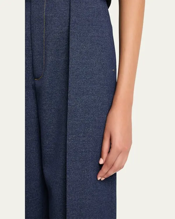 Bottega Veneta Melange Wool Drill Pleated Trousers - Indigo