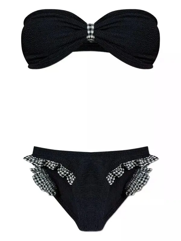 Hunza G Gingham-ruffle Crinkle Bikini - Black