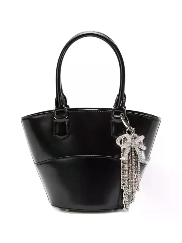 SELF-PORTRAIT Patent Bow Charm Bucket Bag - Black