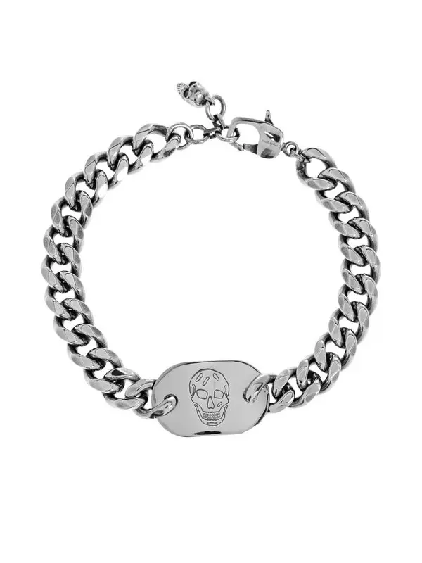 Alexander McQueen Skull-plaque Curb-chain Bracelet - Silver