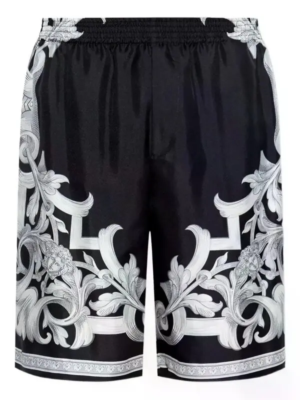 Versace Barocco-print Silk Shorts - Black