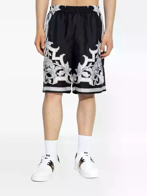 Versace Barocco-print Silk Shorts - Black
