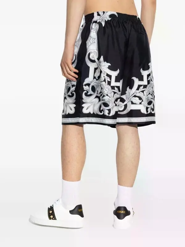 Versace Barocco-print Silk Shorts - Black