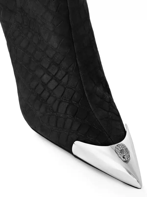 Philipp Plein Crocodile-embossed Ankle Boots With Metallic Toecap