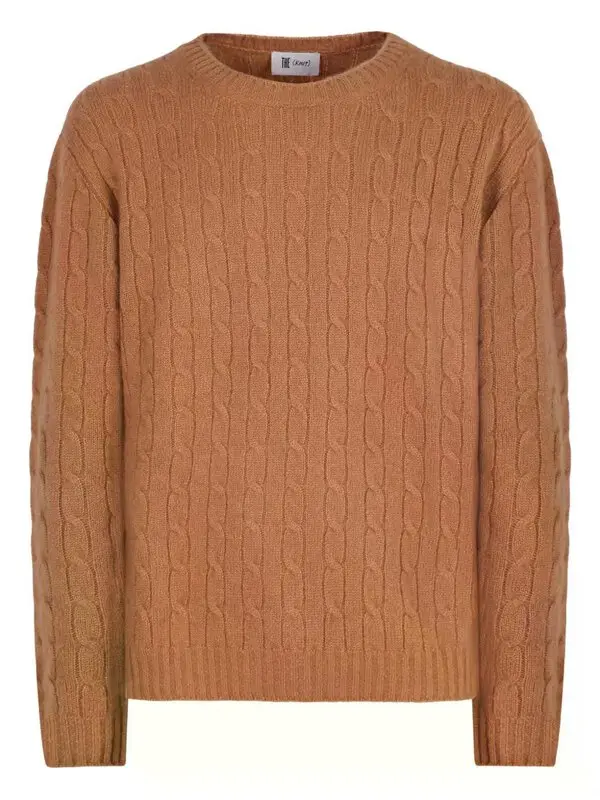 THE (ALPHABET) Cable Knit Crew Neck Sweater - Brown