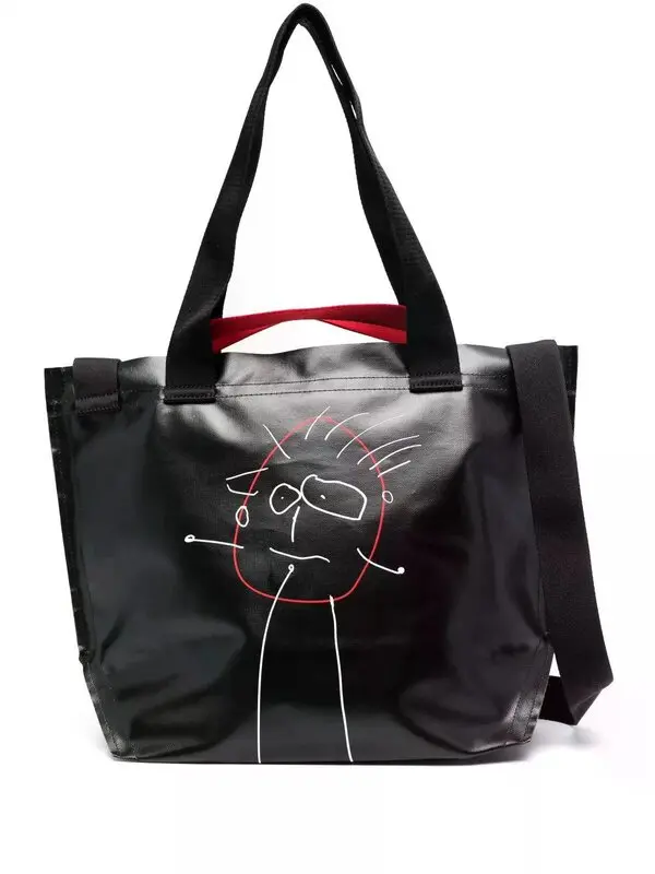 Plan C Graphic-print Shoulder Bag - Black