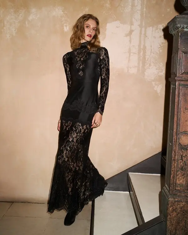 Rabanne Floral Lace Maxi Dress - Black