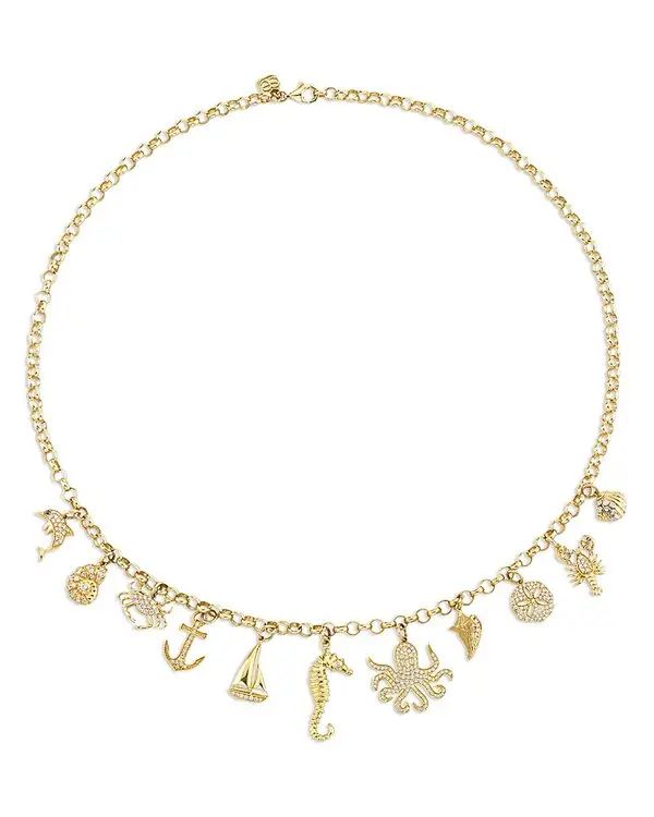 SYDNEY EVAN 14k Yellow Diamond Nautical Charm Necklace - Gold