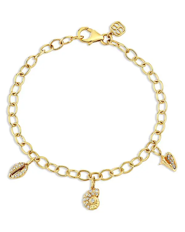 SYDNEY EVAN 14k Yellow Diamond Seashell Charm Bracelet - Gold