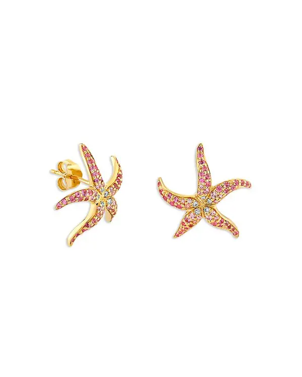 SYDNEY EVAN 14k Yellow Pink Sapphire & Diamond Starfish Stud Earrings - Gold