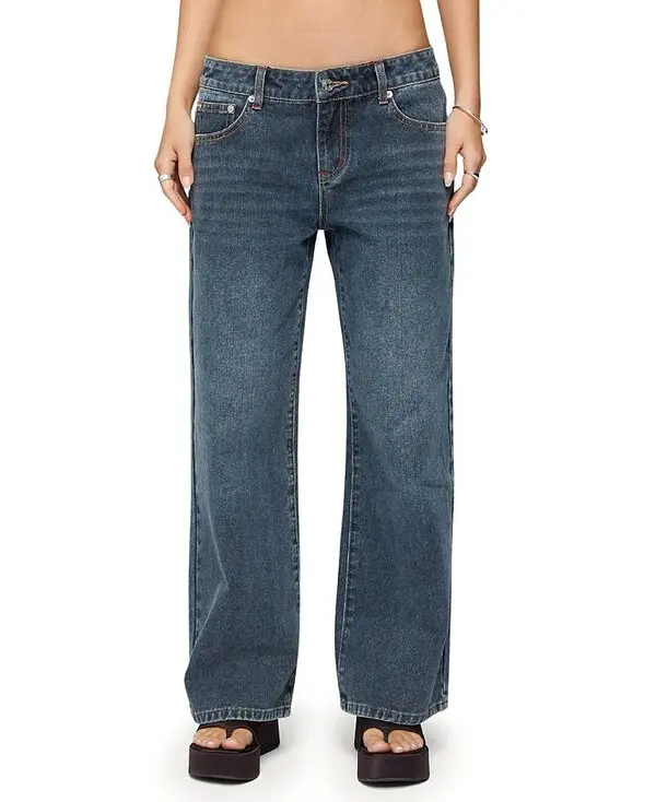EDIKTED Petite Ace Relaxed Dark Rinse Wash Jeans - Dark-blue