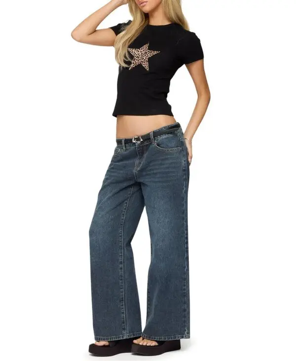 EDIKTED Petite Ace Relaxed Dark Rinse Wash Jeans - Dark-blue