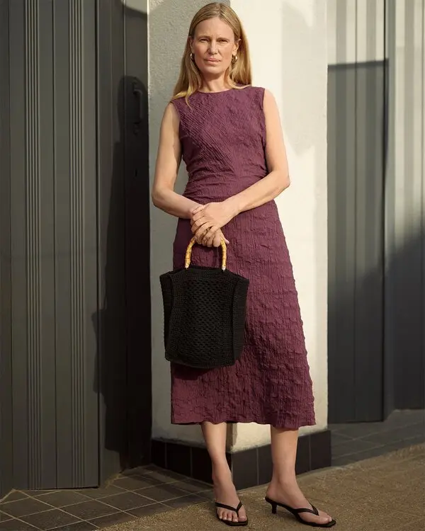 Whistles Lori Textured Midi Dress - Plum