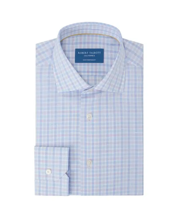 Robert Talbott Reynolds Check Cotton/linen Contemporary Fit Shirt - Blue/raspberry