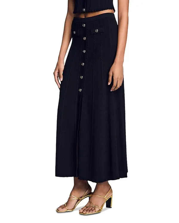 Sandro Pointelle Knit Maxi Skirt - Black