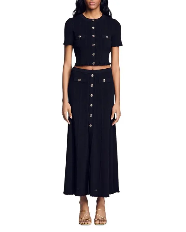 Sandro Pointelle Knit Maxi Skirt