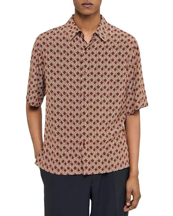 Sandro Printed Short Sleeve Shirt - Terra