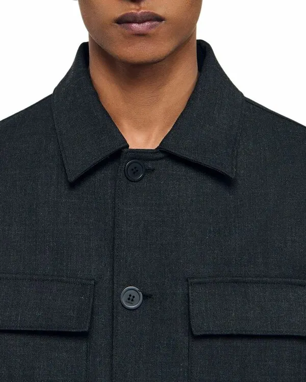 Sandro Heathered Overshirt - Dark Grey