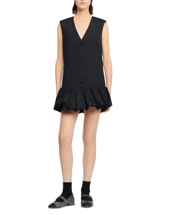 Sandro Button Front Bubble Hem Dress