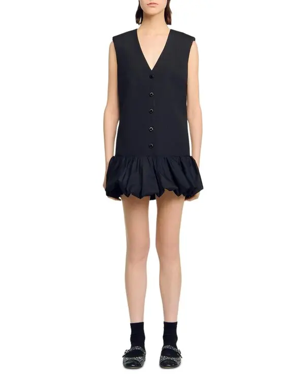 Sandro Button Front Bubble Hem Dress
