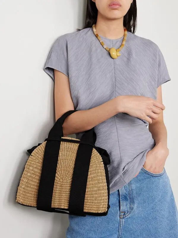 Muuñ Muñ Mina Mini Woven Straw Tote With Canvas Trim