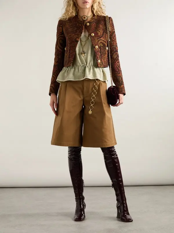 Chloé Pleated Cotton-canvas Shorts