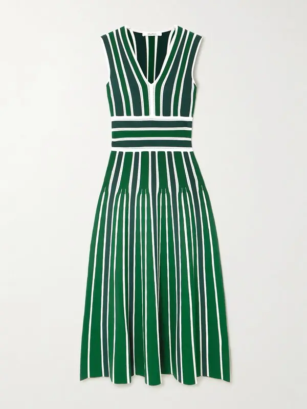 Max Mara Tallone Striped Pointelle-knit Midi Dress