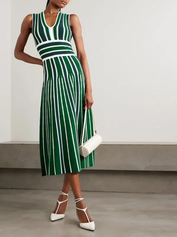Max Mara Tallone Striped Pointelle-knit Midi Dress
