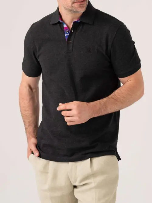 KOY CLOTHING Piqué Cotton Short Sleeve Polo Shirt - Charcoal