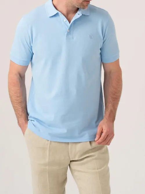 KOY CLOTHING Piqué Cotton Short Sleeve Polo Shirt - Light Blue