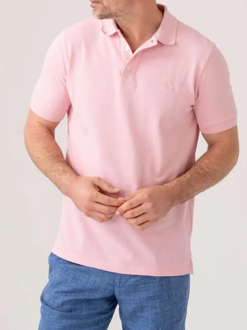 KOY CLOTHING Piqué Cotton Short Sleeve Polo Shirt - Pink