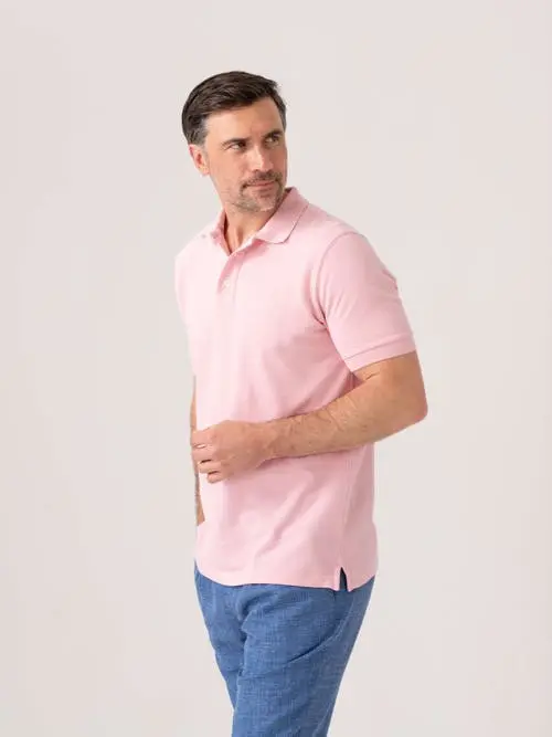KOY CLOTHING Piqué Cotton Short Sleeve Polo Shirt - Pink