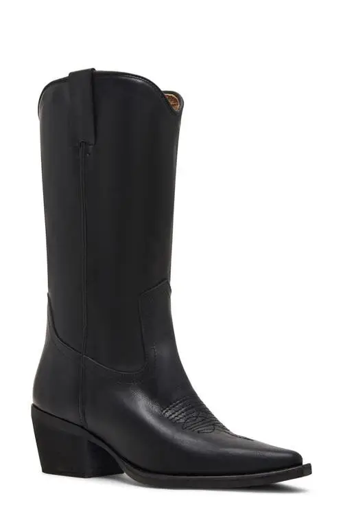 Steve Madden Albany Western Boots - Black Leather