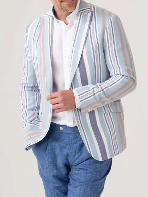 KOY CLOTHING Striped Cotton Blazer - Blue/beige